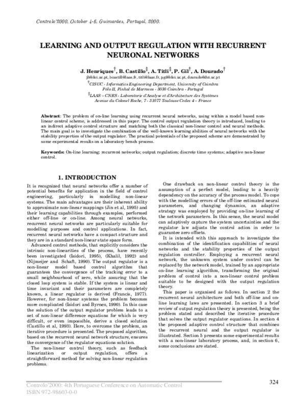 (PDF) Learning and Output Regulation with Recurrent Neuronal Networks