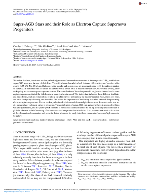 (PDF) Super-AGB Stars and their Role as Electron Capture Supernova ...