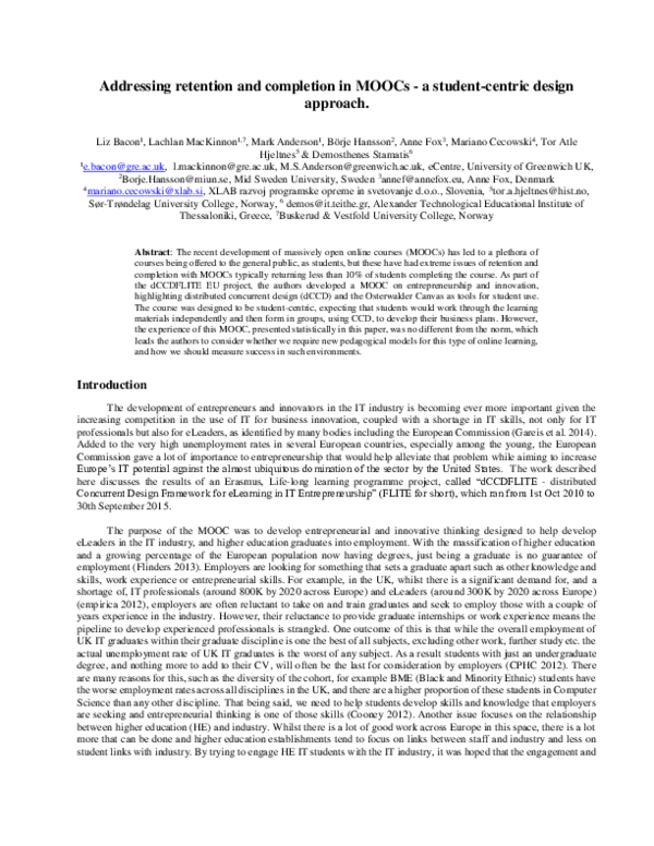 (PDF) Addressing retention and completion in MOOCs - a student-centric design approach