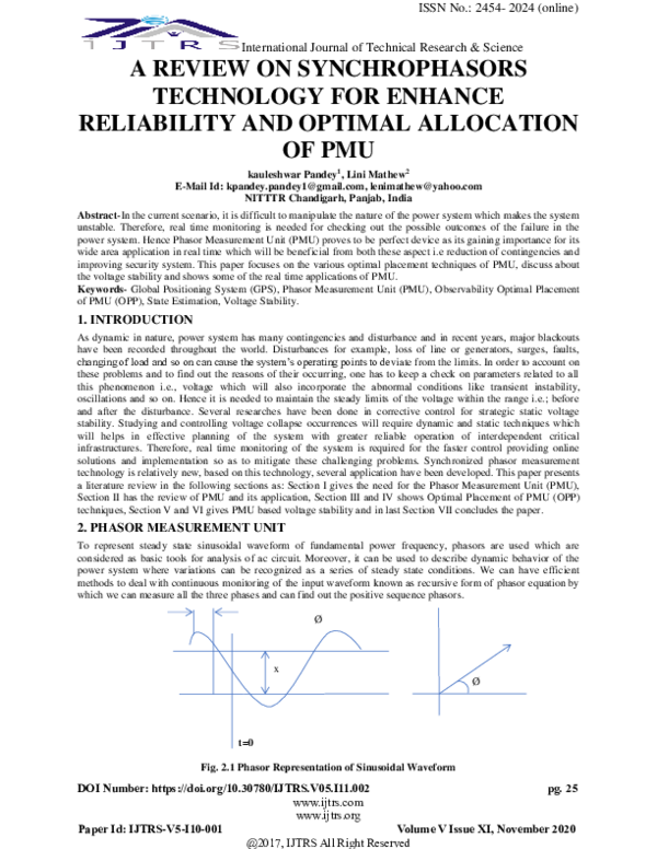 (PDF) A Review on Synchrophasors Technology for Enhance Reliability and Optimal Allocation of Pmu