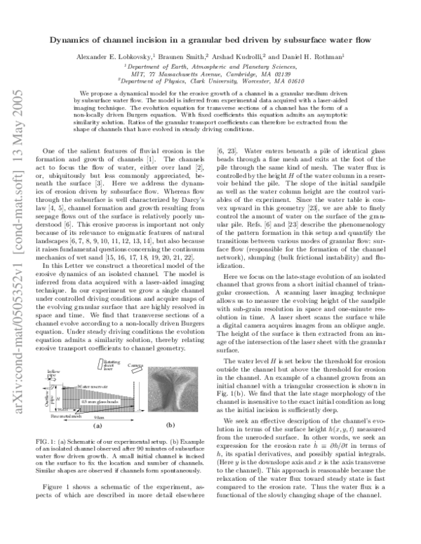 (PDF) Dynamics of channel incision in a granular bed driven by ...