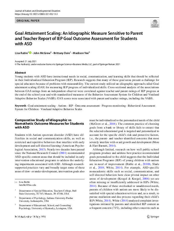 (PDF) Goal Attainment Scaling: An Idiographic Measure Sensitive to ...