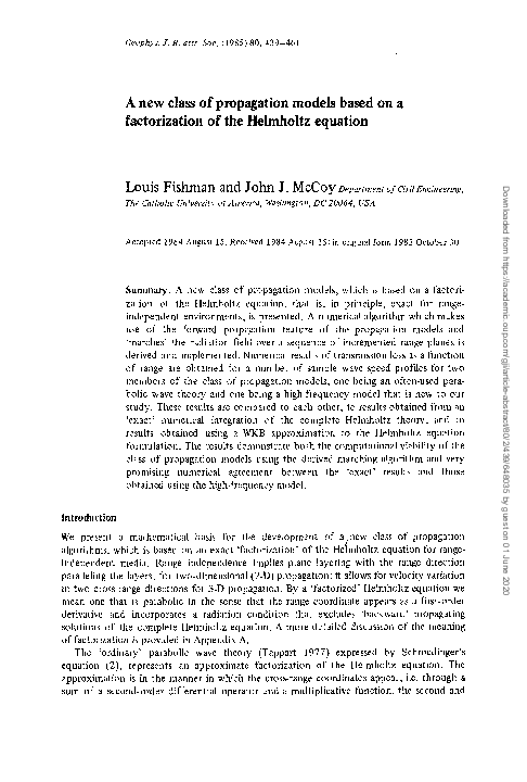 Pdf A New Class Of Propagation Models Based On A Factorization Of The