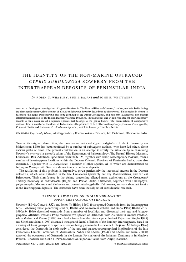 (PDF) The identity of the non-marine ostracod Cypris subglobosa Sowerby ...