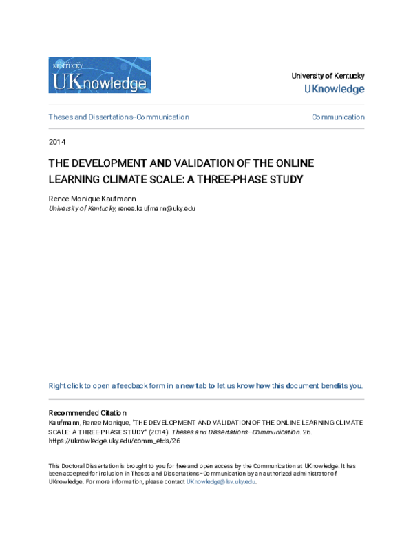 (PDF) The development and validation of the Online Learning Climate ...