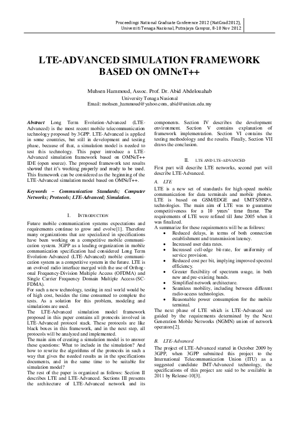 (PDF) LTE-advanced simulation framework based on OMNeT++