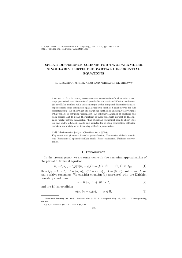 Pdf Spline Difference Scheme For Two Parameter Singularly Perturbed Partial Differential Equations