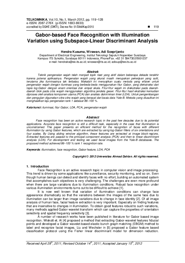 Pdf Gabor Based Face Recognition With Illumination Variation Using