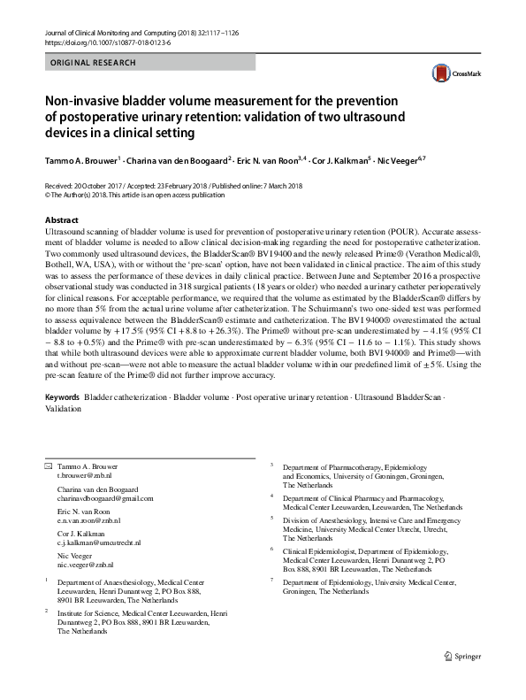 (PDF) Non-invasive bladder volume measurement for the prevention of ...