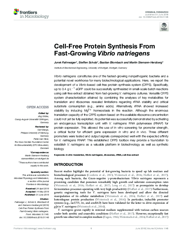 (PDF) Cell-Free Protein Synthesis From Fast-Growing Vibrio natriegens