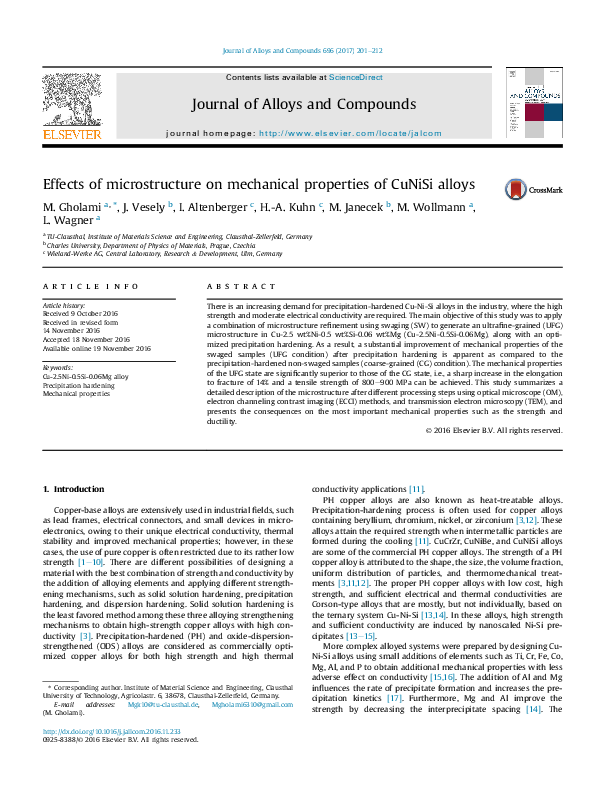(PDF) Effects of microstructure on mechanical properties of CuNiSi alloys