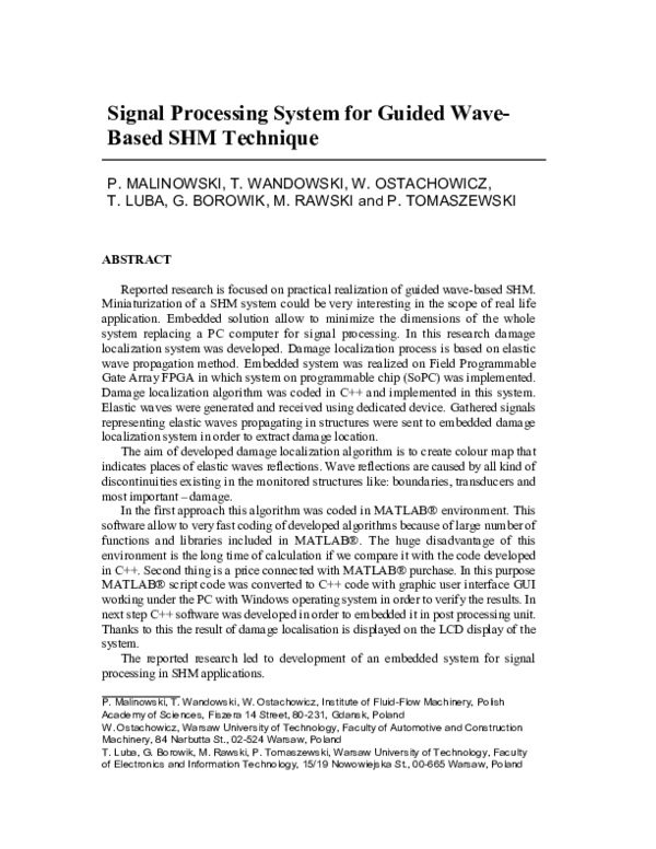 (PDF) Signal Processing System for Guided Wave-Based SHM Technique