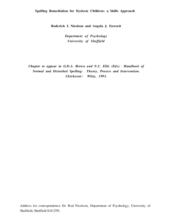 (PDF) Spelling remediation for dyslexic children: a Skills Approach