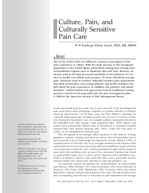 (PDF) Culture, pain, and culturally sensitive pain care