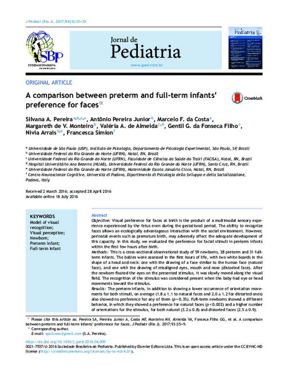 (PDF) Preterm vs Full-term Infants' Face Preference at Birth