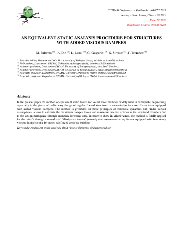 (PDF) An Equivalent Static Analysis Procedure for Structures with Added ...