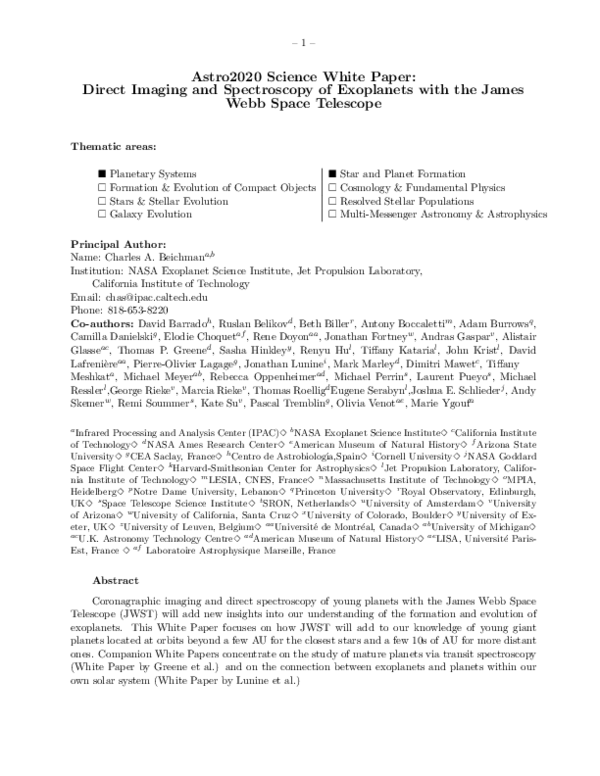 (PDF) Astro 2020 Science White Paper : Direct Imaging and Spectroscopy ...