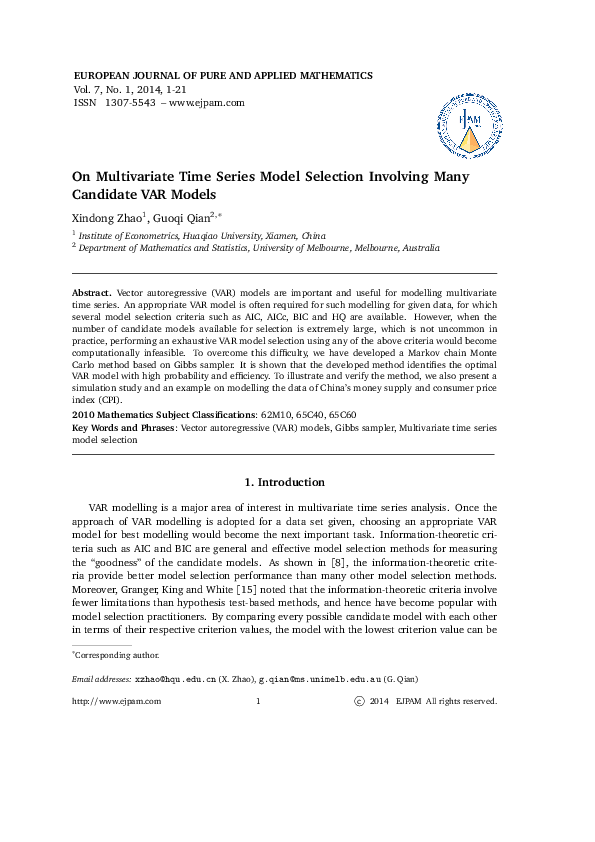 (PDF) On Multivariate Time Series Model Selection Involving Many ...
