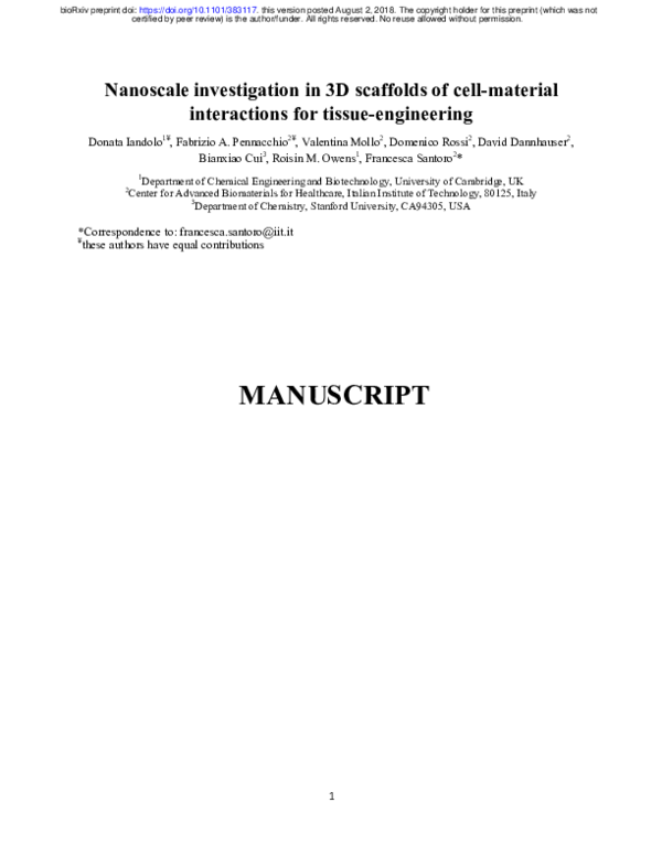 (PDF) Nanoscale investigation in 3D scaffolds of cell-material interactions for tissue-engineering