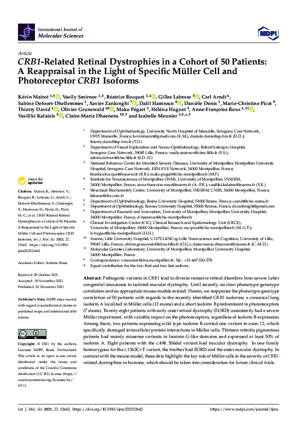 (PDF) CRB1-Related Retinal Dystrophies in a Cohort of 50 Patients: A ...
