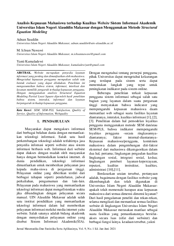(PDF) Analisis Kepuasan Mahasiswa terhadap Kualitas Website Sistem ...