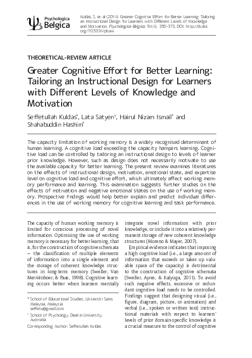 (PDF) Greater Cognitive Effort for Better Learning: Tailoring an ...