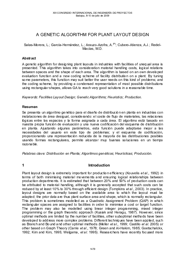 (PDF) A Genetic Algorithm For Plant Layout Design