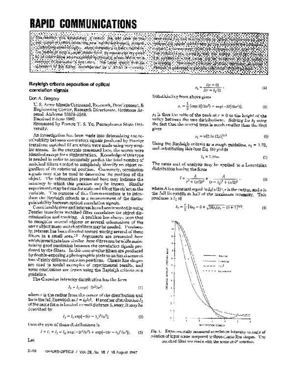 (PDF) Rayleigh criteria separation of optical correlation signals