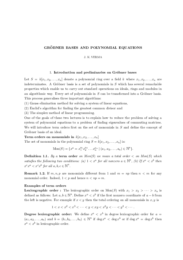 (PDF) Gröbner Bases and Polynomial Equations