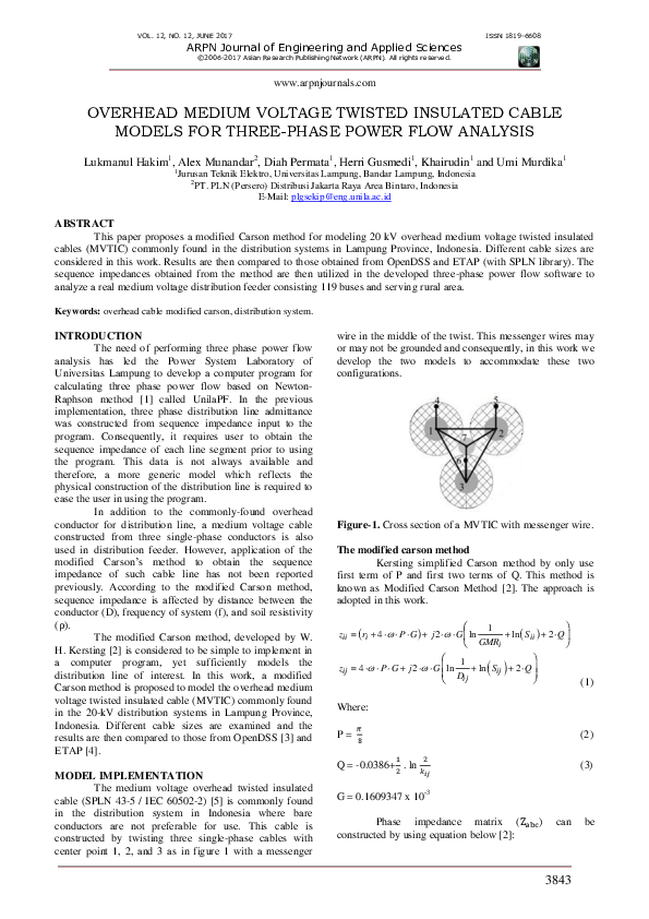 (PDF) Overhead Medium Voltage Twisted Insulated Cable Models for Three-Phase Power Flow Analysis