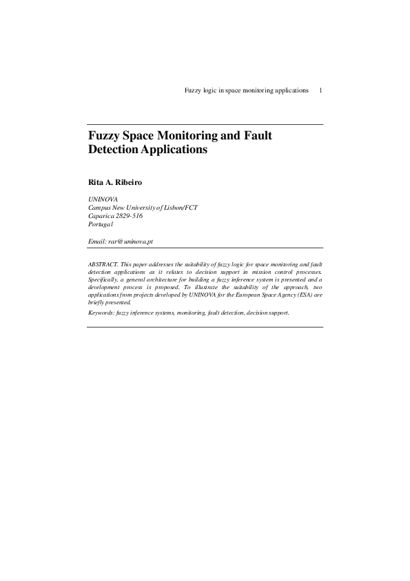 (PDF) Fuzzy logic in space monitoring applications 1 Fuzzy Space ...
