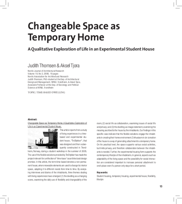 (PDF) Changeable Space as Temporary Home | Aksel Tjora - Academia.edu