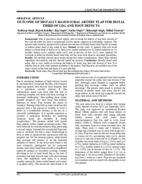 (PDF) Outcome Of Distally Based Sural Artery Flap For Distal Third Of ...