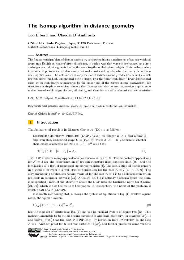 (PDF) The Isomap Algorithm in Distance Geometry | Leo Liberti ...