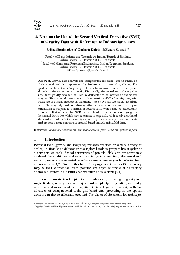 (PDF) A Note on the Use of the Second Vertical Derivative (SVD) of Gravity Data with Reference ...