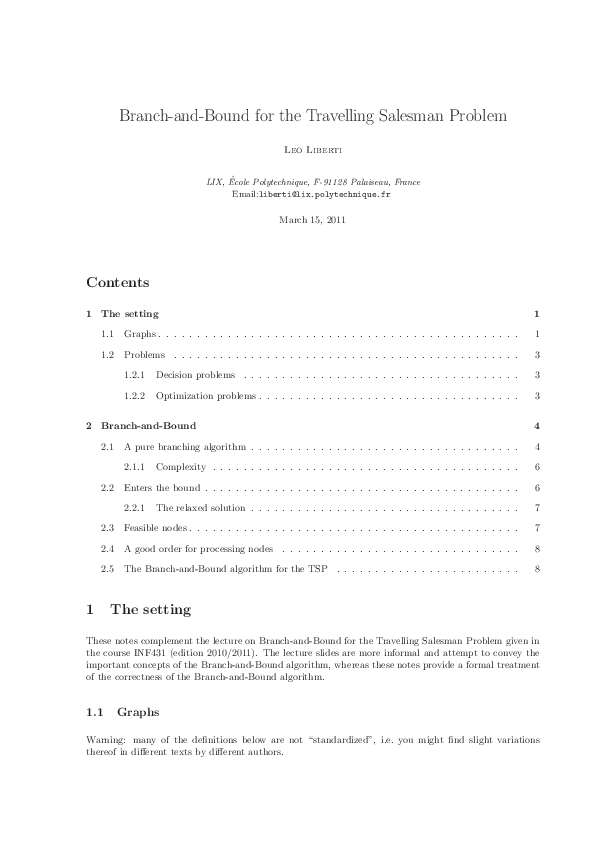 (PDF) Branch-and-Bound for the Travelling Salesman Problem