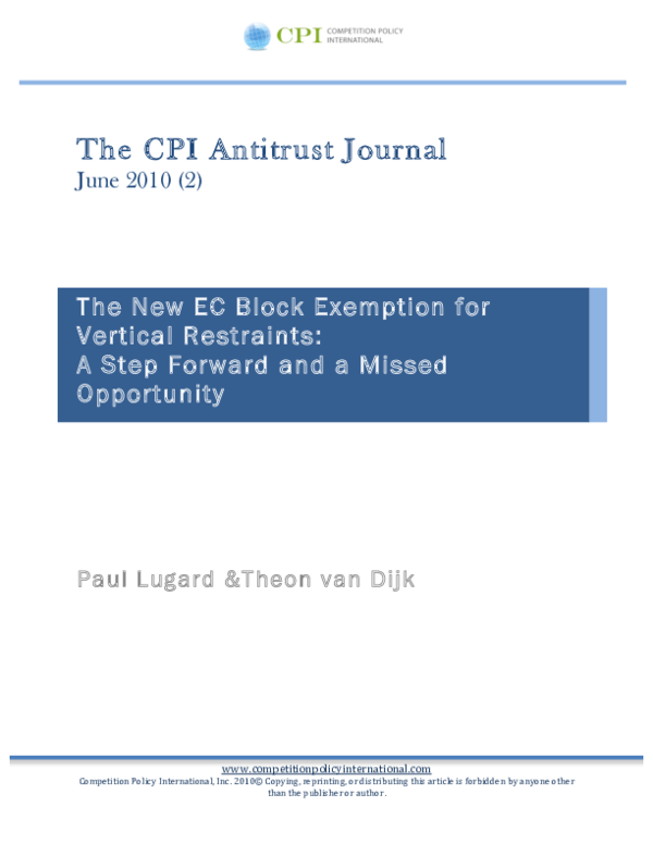 (PDF) The New EC Block Exemption for Vertical Restraints: A Step ...