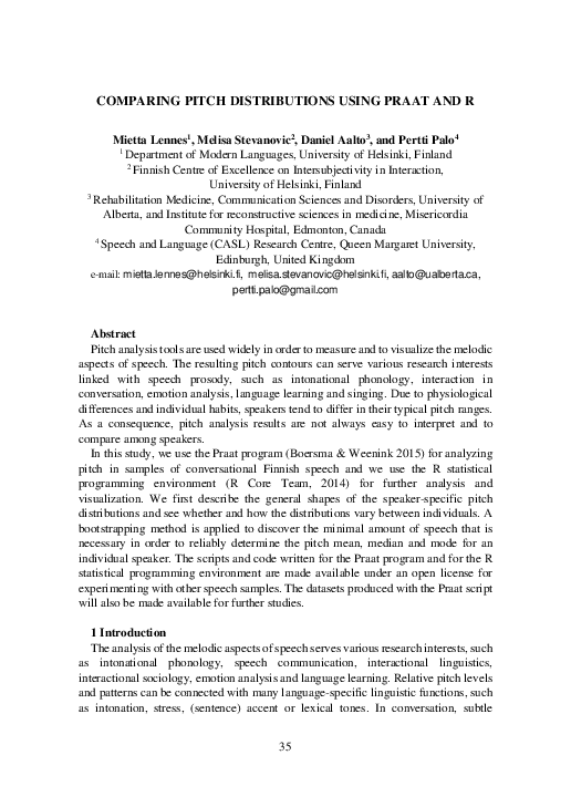 (PDF) Comparing pitch distributions using Praat and R