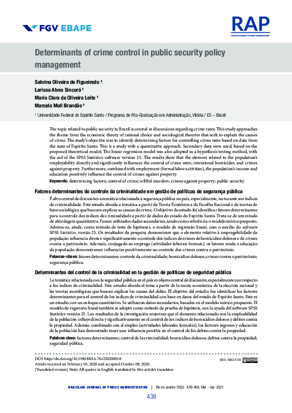 (PDF) Determinants of crime control in public security policy management