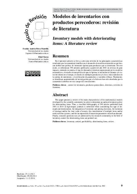 Pdf Inventory Models With Deteriorating Items A Literature Review