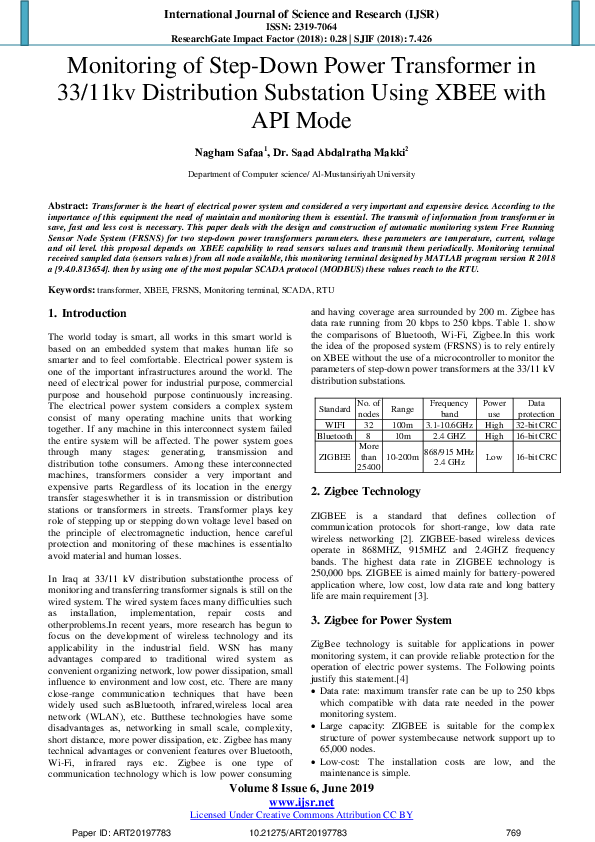 (PDF) Monitoring of Step-Down Power Transformer in 33 / 11 kv Distribution Substation Using XBEE ...