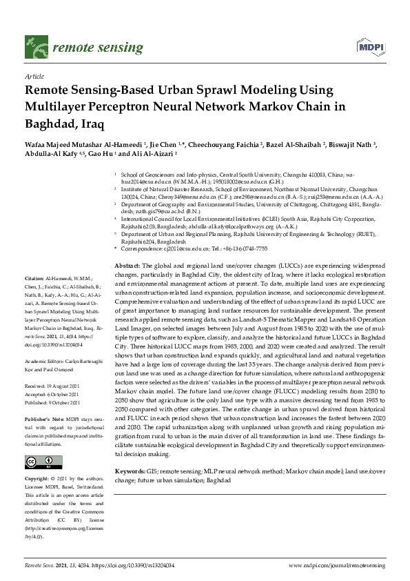 (PDF) Remote Sensing-Based Urban Sprawl Modeling Using Multilayer Perceptron Neural Network ...