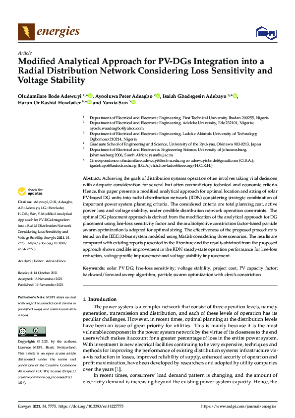 (PDF) Modified Analytical Approach for PV-DGs Integration into a Radial Distribution Network ...