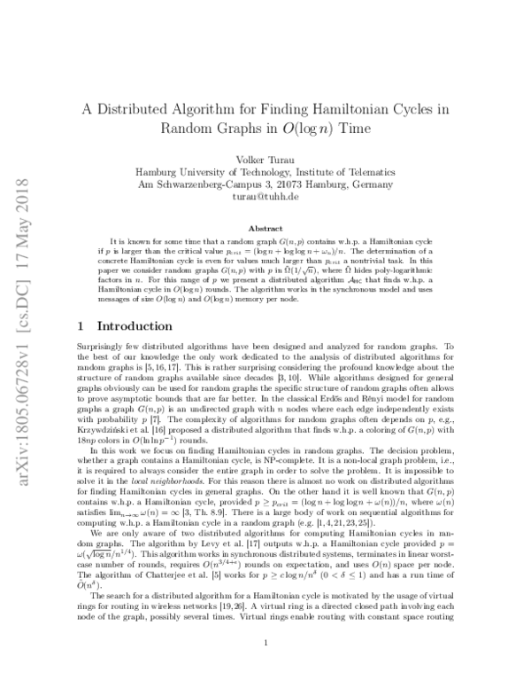 Pdf A Distributed Algorithm For Finding Hamiltonian Cycles In Random Graphs In Olog N Time