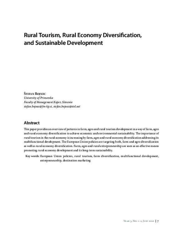(PDF) Rural Tourism, Rural Economy Diversification, and Sustainable ...
