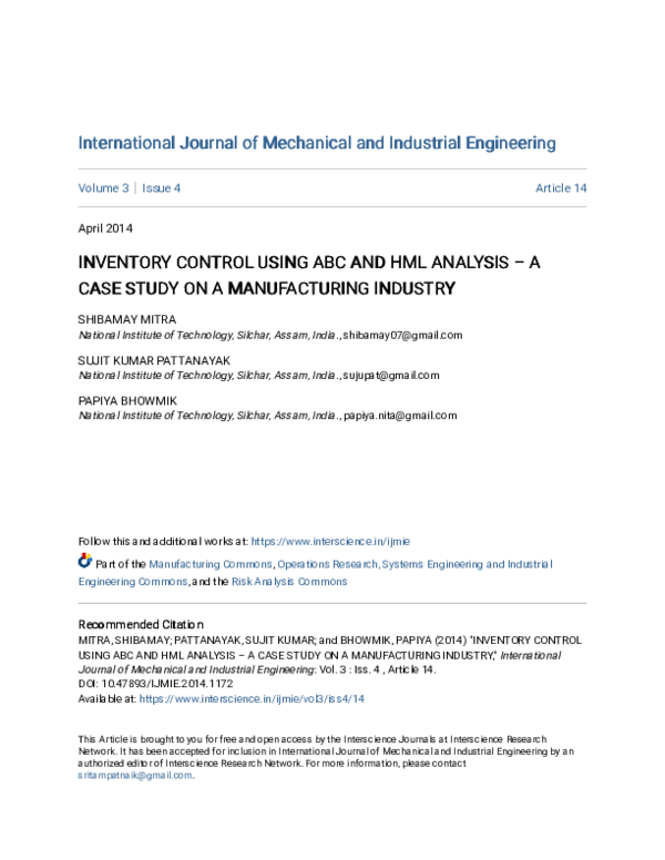 (PDF) Inventory Control Using Abc and HML Analysis - a Case Study on a ...