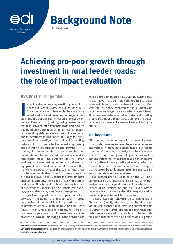 (PDF) Achieving pro-poor growth through investment in rural feeder ...