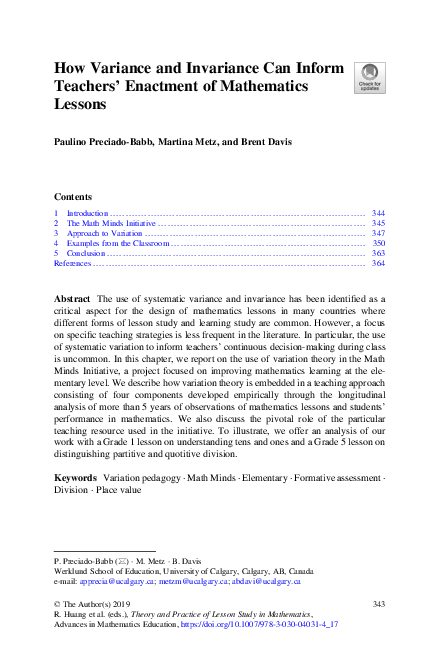 (PDF) How Variance and Invariance Can Inform Teachers’ Enactment of ...