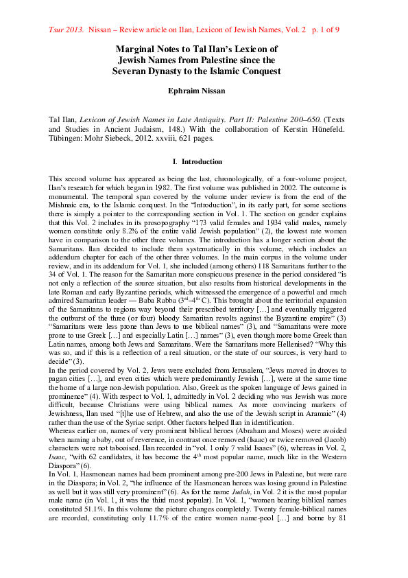 (PDF) Marginal Notes to Tal Ilan's Lexicon of Jewish Names from ...
