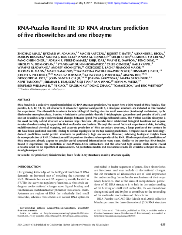 (PDF) RNA-Puzzles III: 3D Structure Prediction of Riboswitches & Ribozyme